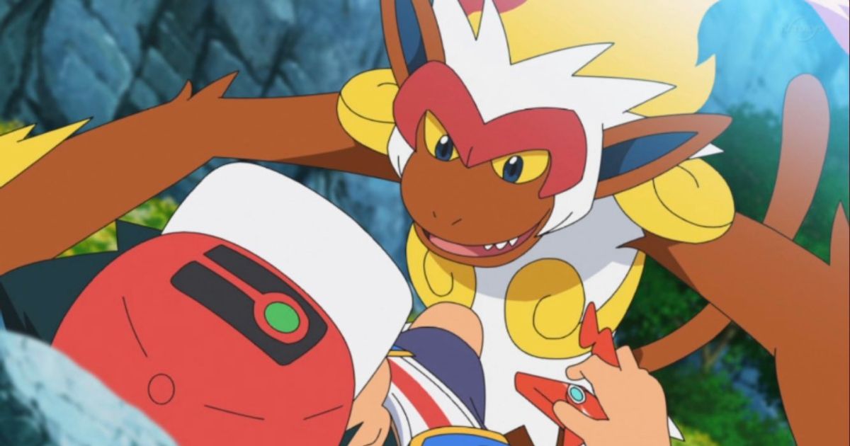 Infernape on top of Ash (Pokemon Series)
