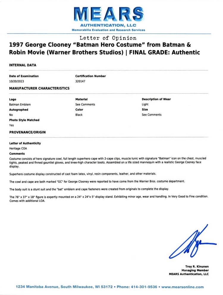 George Clooney's Batman & Robin 'Hero' Suit from 1997 Goes Up for Auction